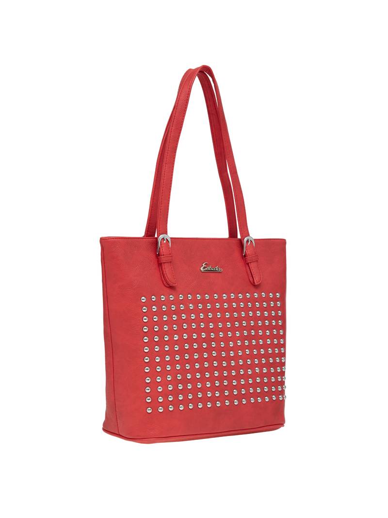 Red Polka Dots Pu Synthetic Material Handbag For Women - ESBEDA - 3189549