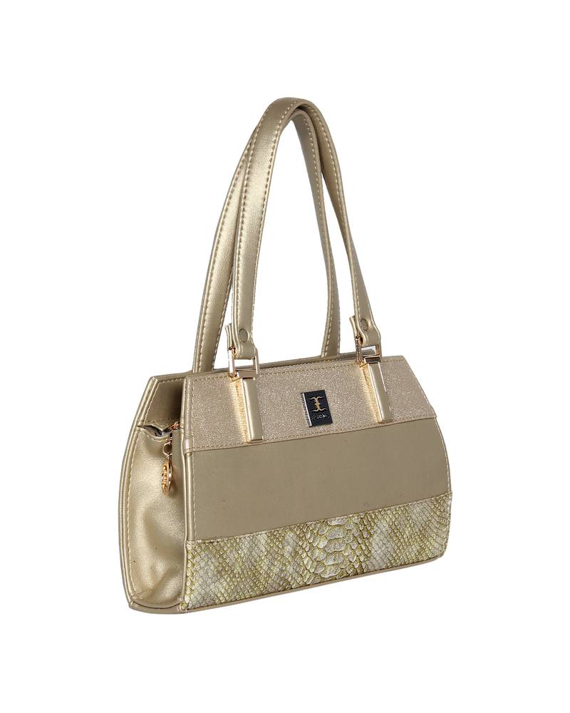 Gold Color Solid Pattern Handbag For Women - ESBEDA - 3189915