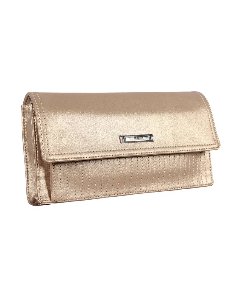 Gold Color Small Size Solid Flapover Wallet For Women - ESBEDA - 3190667