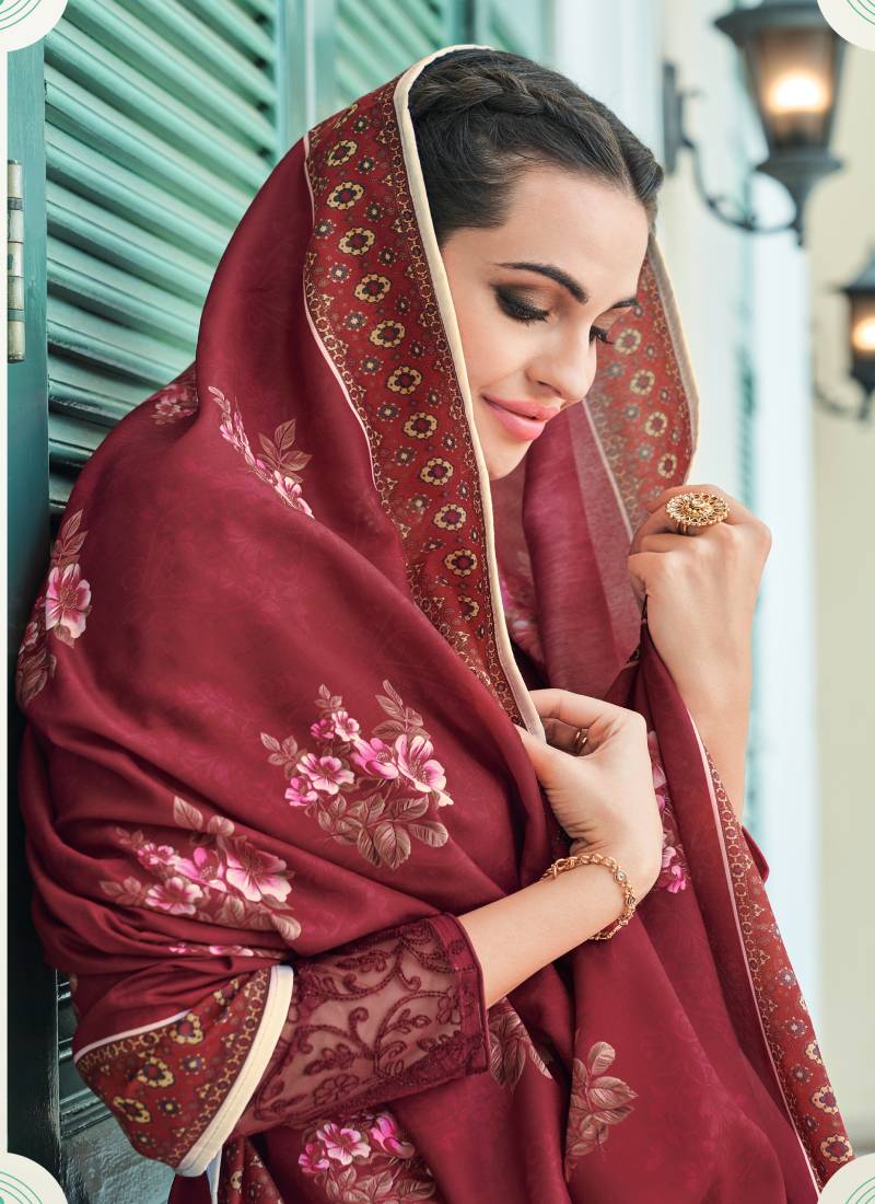 Maroon embroidered silk salwar - Monjolika - 3191887