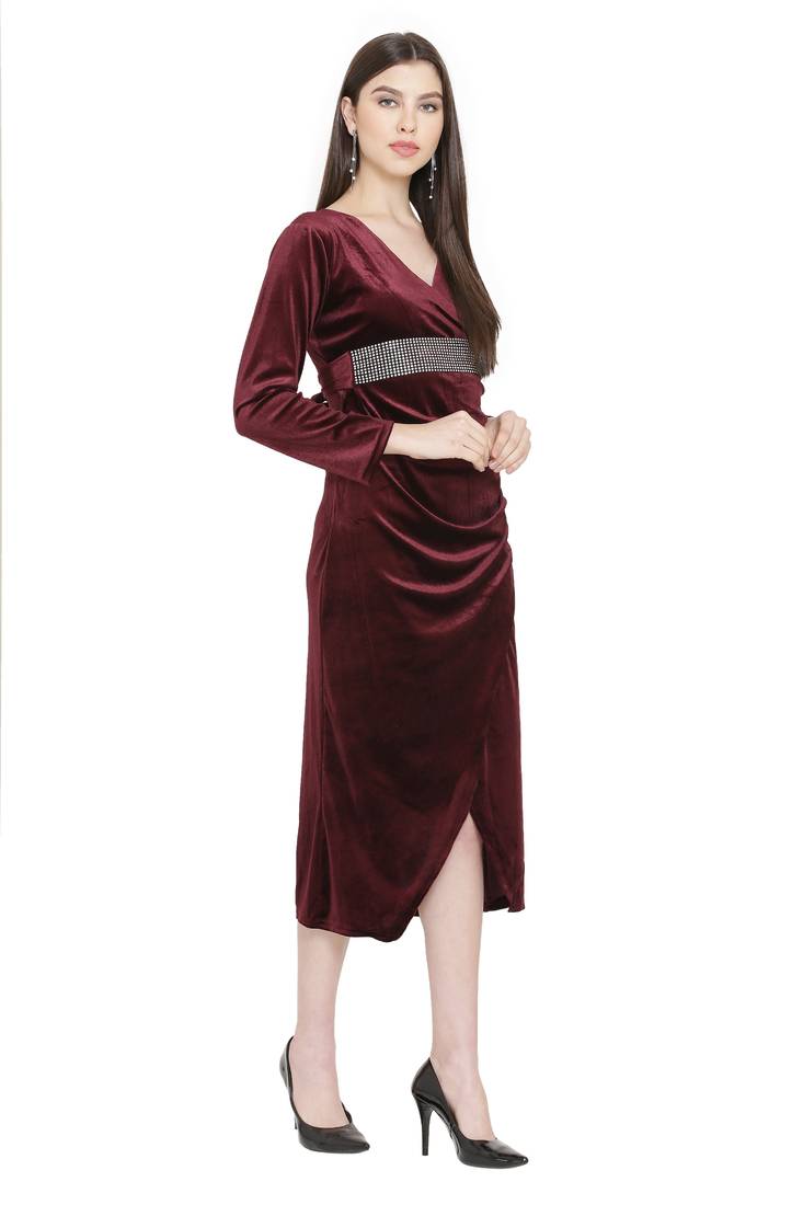 Maroon Color Velvet Fabric Middy - FUNKIEZ FASHION - 3200182