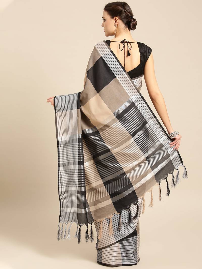 Poly Silk Multicolor Checked Woven Women's Saree With Tassels - Ishin ...