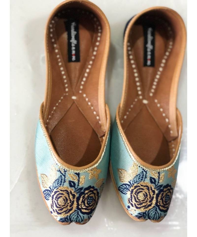 Blue Floral Printed Shoes, Women Jutti,Indian Ethnic Shoes,Punjabi ...