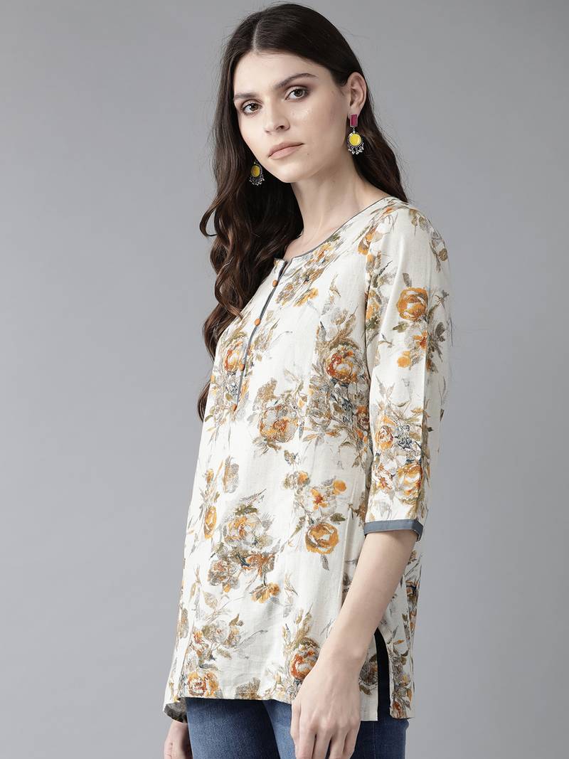 Mustard printed cotton tunics - Shree The Indian Avatar - 3202696