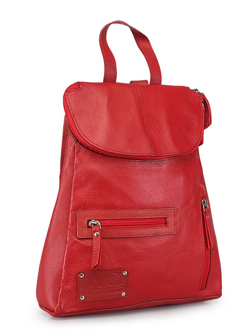 Genuine Red Leather Double Shoulder Backpack For Girls And Women ...