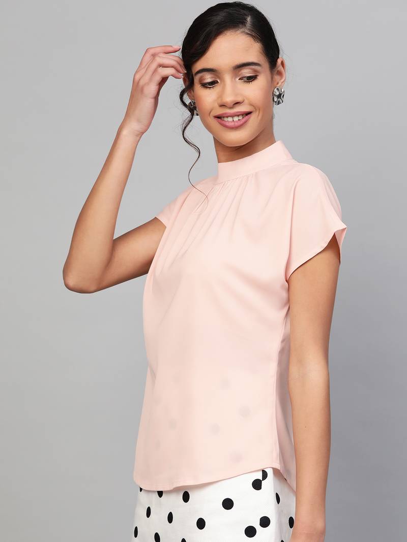 Blush Pink Mandarin Collar Top - SASSAFRAS - 3203518