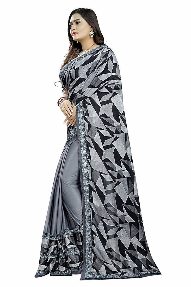 Silver Embroidered Fancy Fabric Saree With Blouse - Pradeep Fashion ...