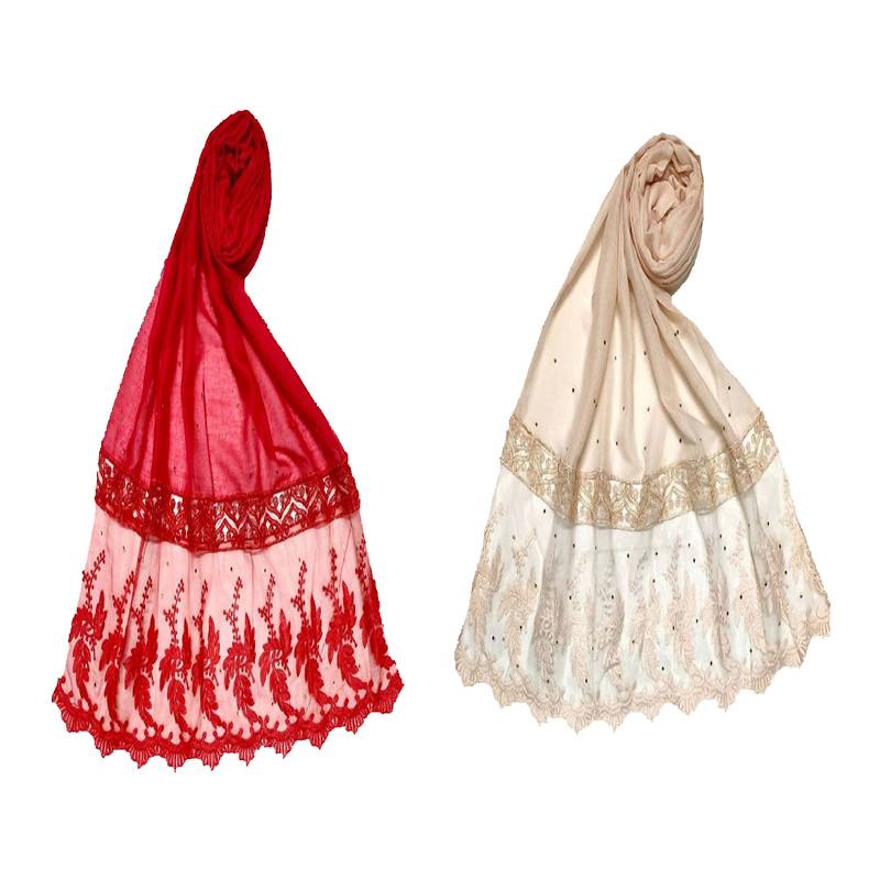 Set Of 2 Premium Cotton Designer Border Leaf Design Hijab Size 70/180 ...