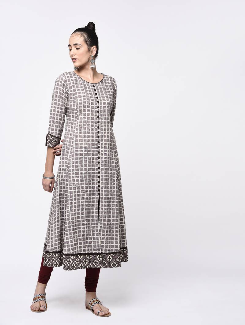 Women's Cotton Checks Print Anarkali Kurta - YASH GALLERY - 3205536