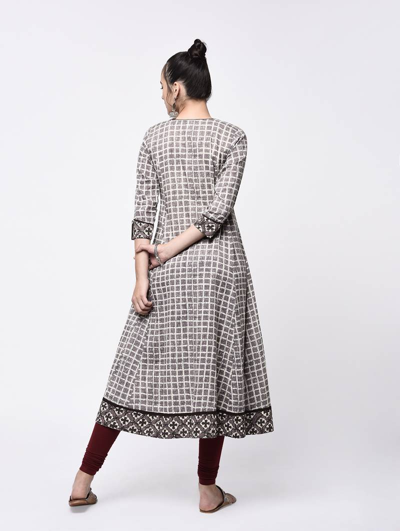 Women's Cotton Checks Print Anarkali Kurta - YASH GALLERY - 3205536