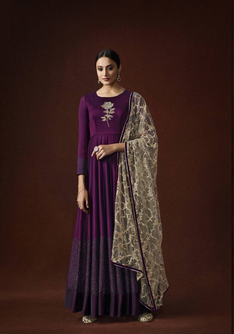 Magenta embroidered georgette salwar - Lilots - 3206145