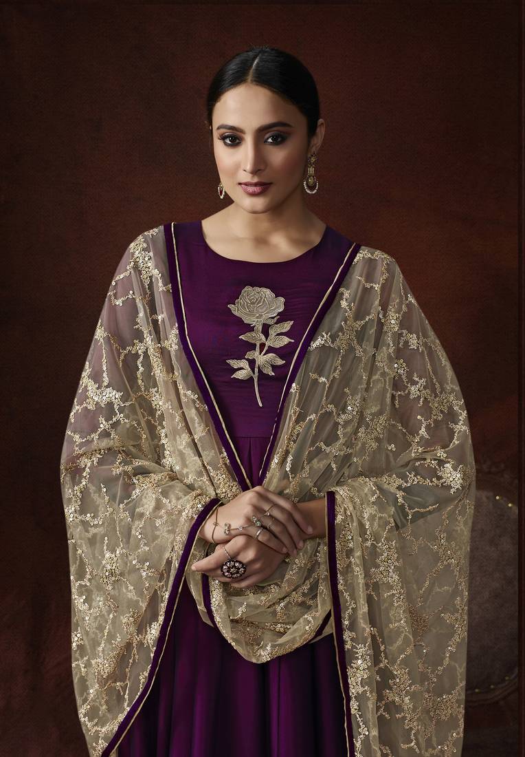 Magenta embroidered georgette salwar - Lilots - 3206145