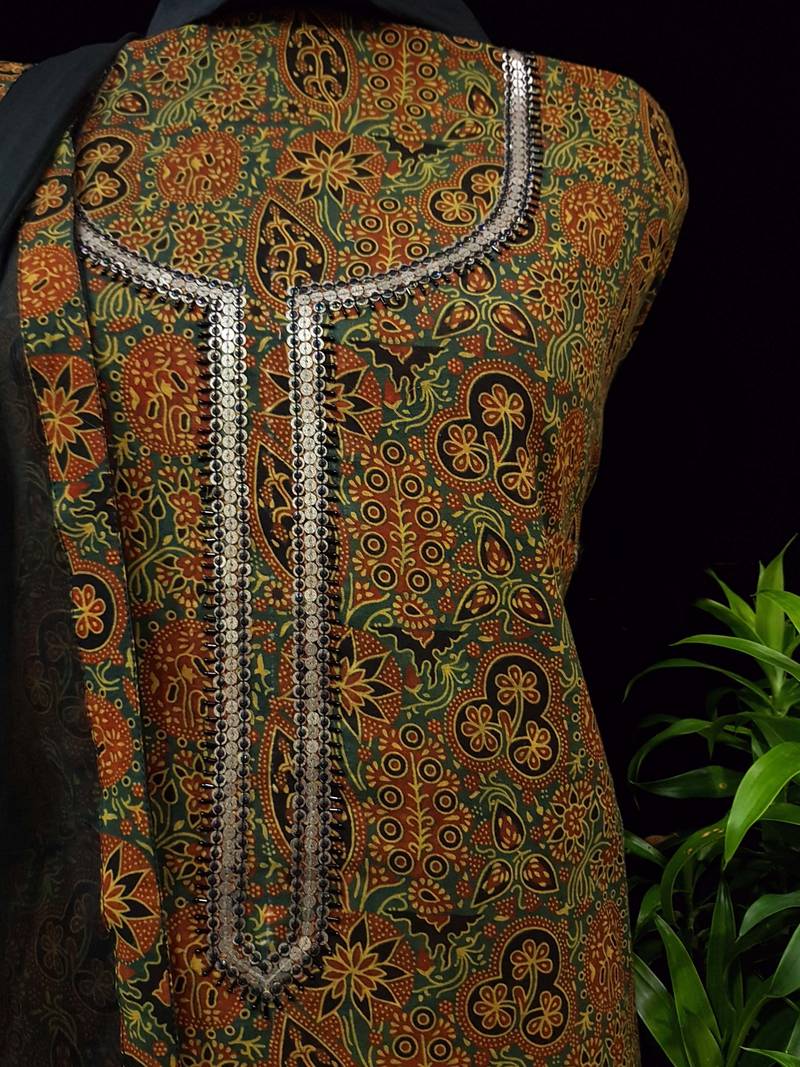 Women's Cotton Ajrak Print 3 Piece Unstitched Suit Fabric - Suroh by ...