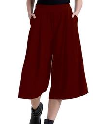Maroon plain blended cotton capris-3-4-pants - Patrorna - 3214609