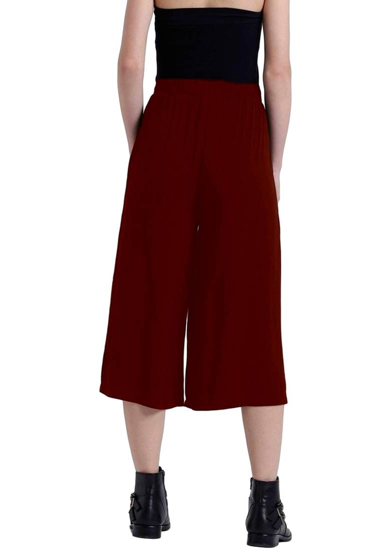 Maroon plain blended cotton capris-3-4-pants - Patrorna - 3214609