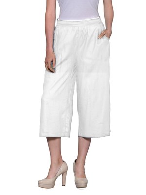 White plain polyester capris-3-4-pants - Patrorna - 3214536