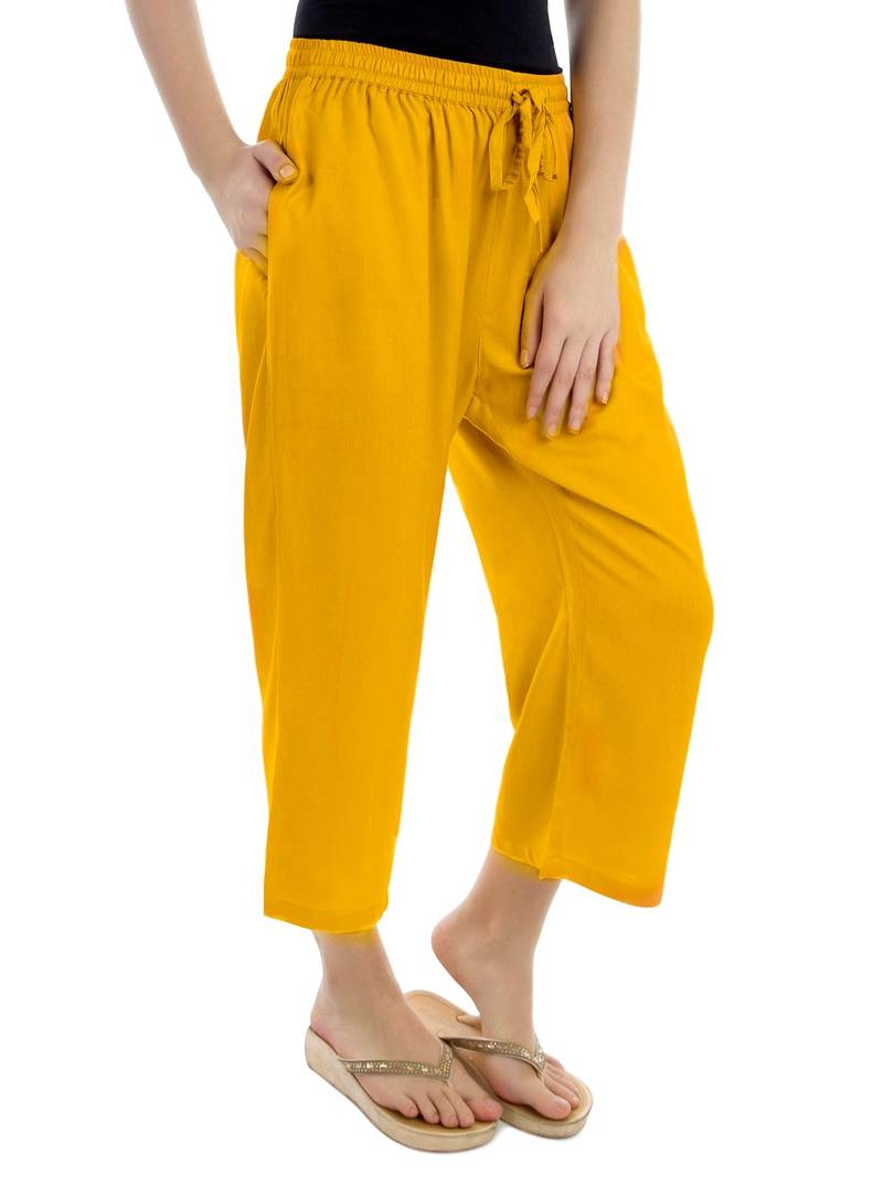 Mustard Plain Blended Cotton Capris 3 4 Pants Patrorna 3214623