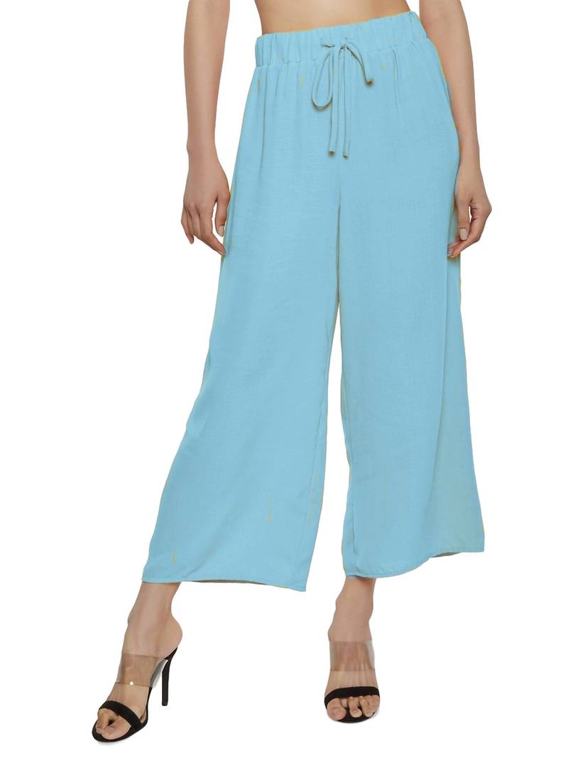 Aqua Blue Plain Blended Cotton Capris 3 4 Pants Patrorna 3214796