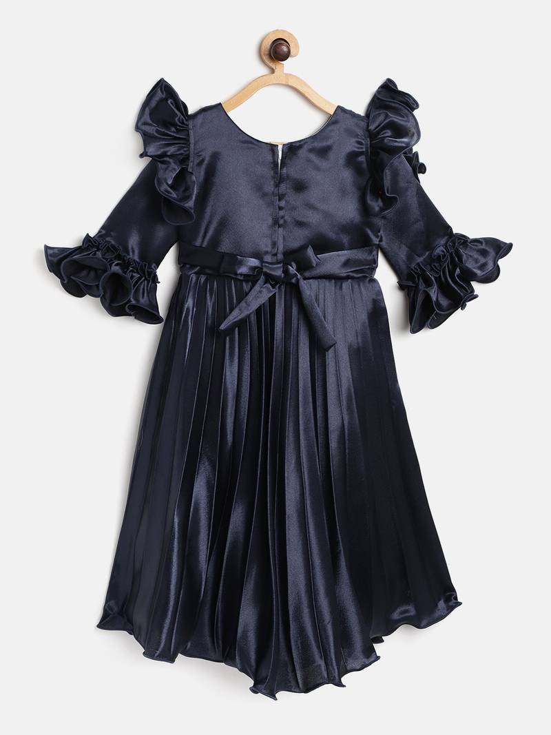 Blue Embroidered Satin Kids Skirts - VASTRAMAY - 3223821