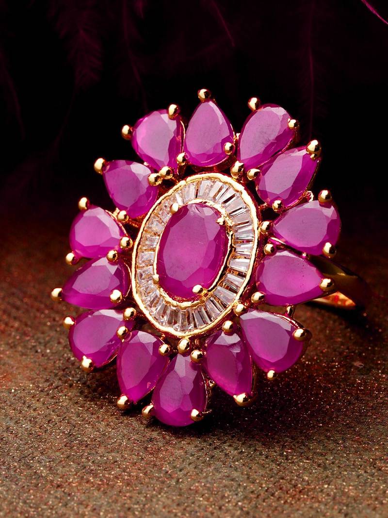 Magenta american diamond rings - Priyaasi - 3224340