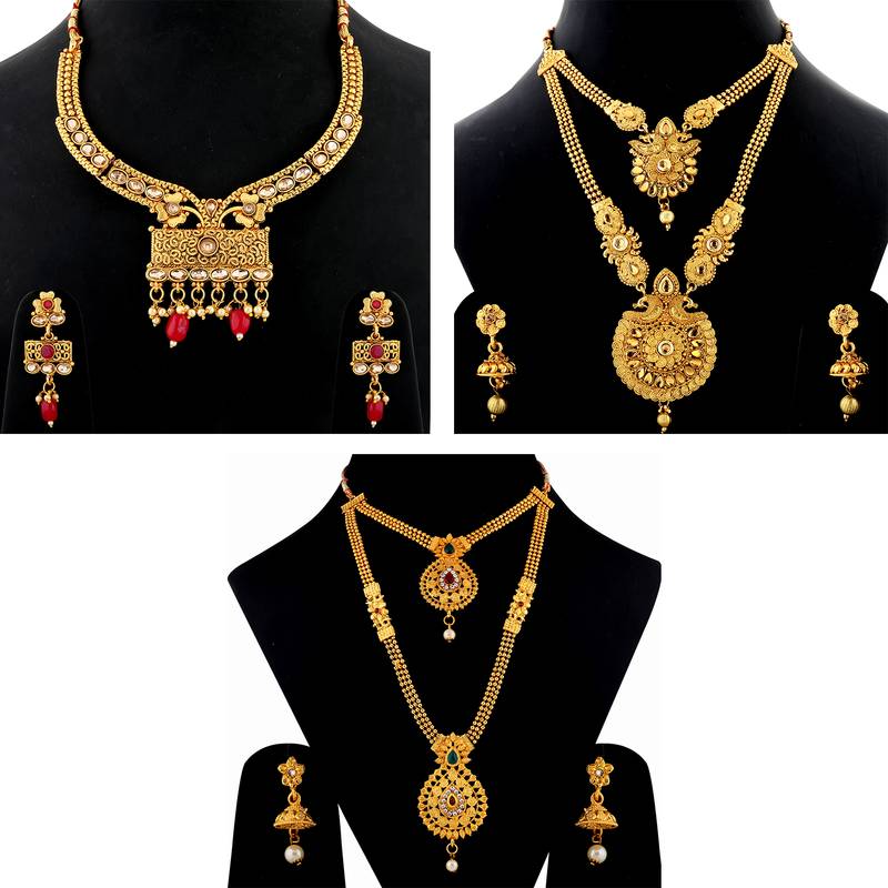 Gold Platedparty Weardesigner Long Set Combo For Women Set Of 3 ...