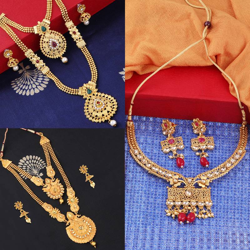 Gold Platedparty Weardesigner Long Set Combo For Women Set Of 3 ...