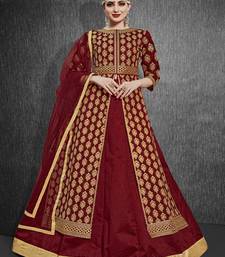 Maroon Embroidered Silk Salwar - Monjolika - 3233160