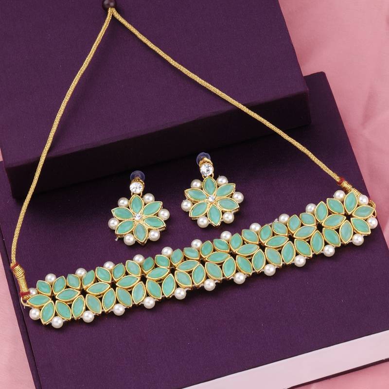 Gold Plated Exclusive Green Stone Choker Set For Girls And Women ...