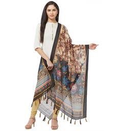 Coffee and Black Color Floral Digital Print Dupatta - FASERZ - 3236141