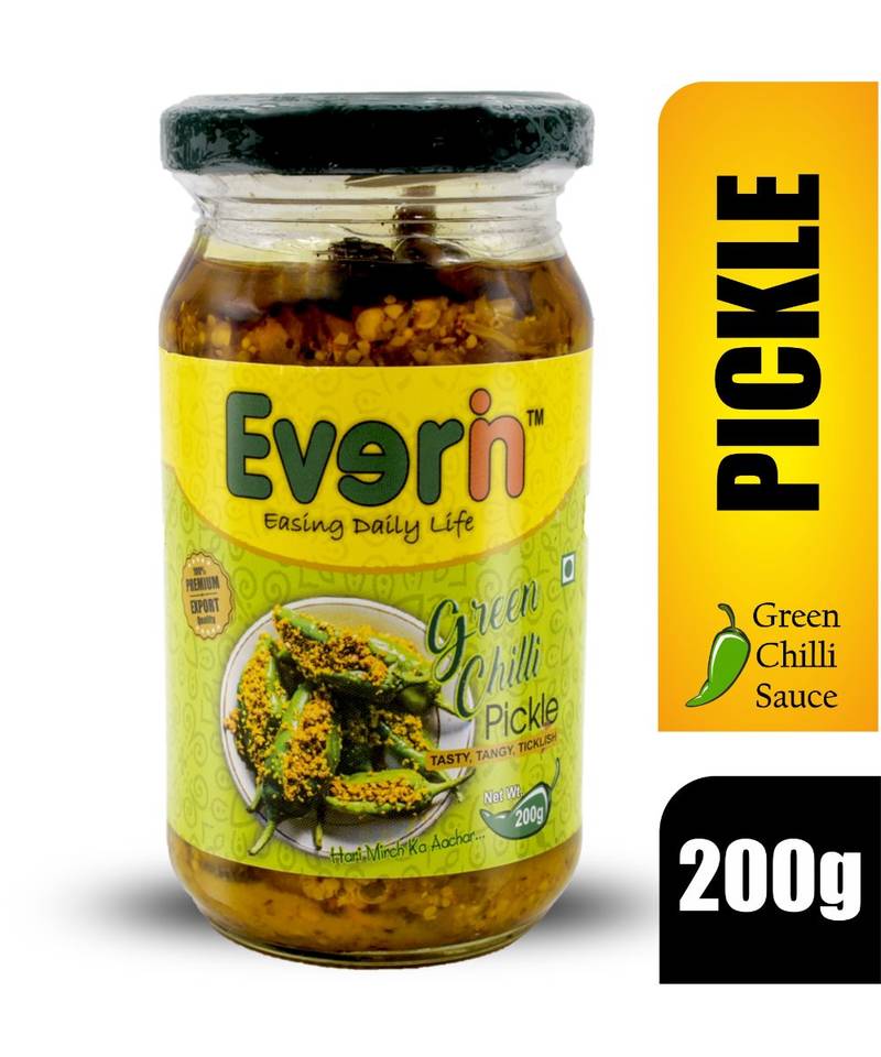 200 gm Tasty Tangy and Ticklish Green Chilli Pickle By Everin - Everin ...