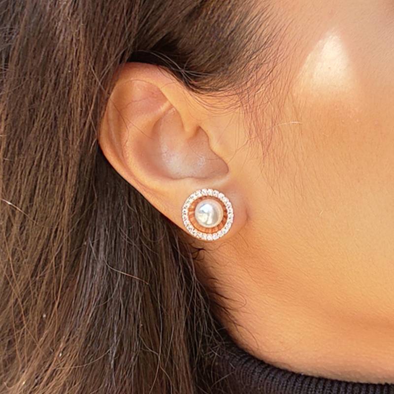 Gold Plated Pearl Round Diamond Earrings - ABDESIGNS - 3233259