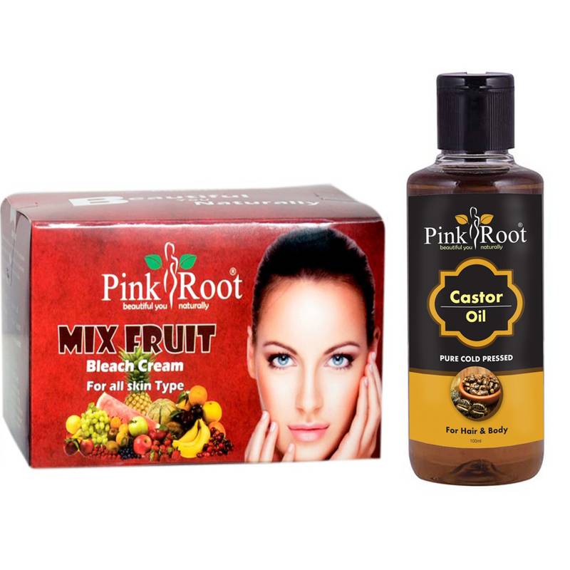250gm Mix Fruit Bleach Cream With 100ml Castor Hair Oil By Pink Root ...