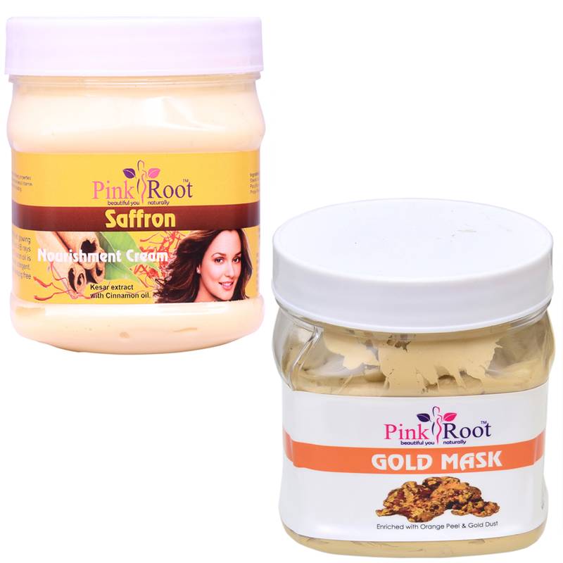 500gm Saffron Cream With 500gm Gold Mask By Pink Root - PINK ROOT - 3246997