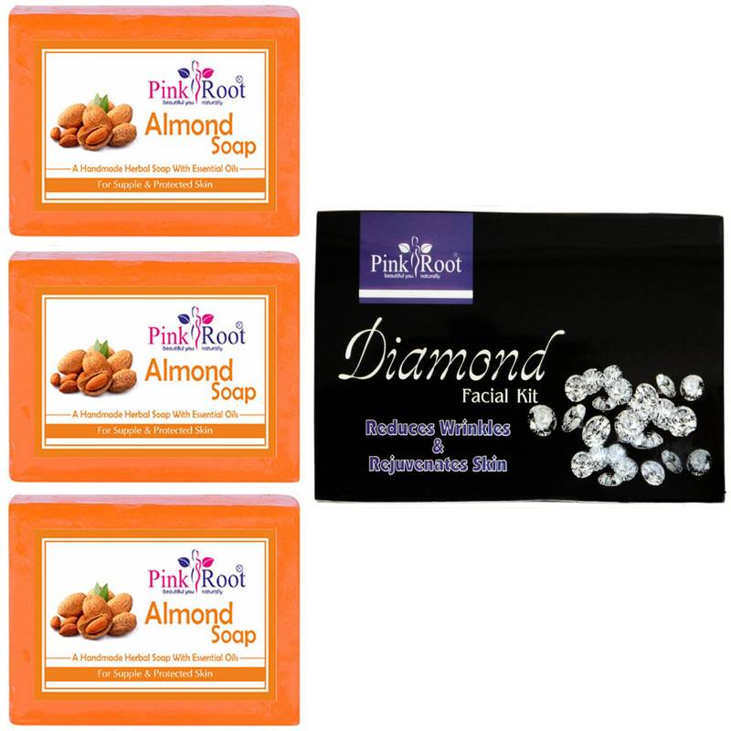 Almond Soap Pack Of 3 With Diamond Facial Kit By Pink Root - PINK ROOT ...