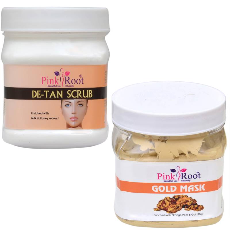 500gm De Tan Scrub With 500gm Gold Mask By Pink Root - PINK ROOT - 3253965