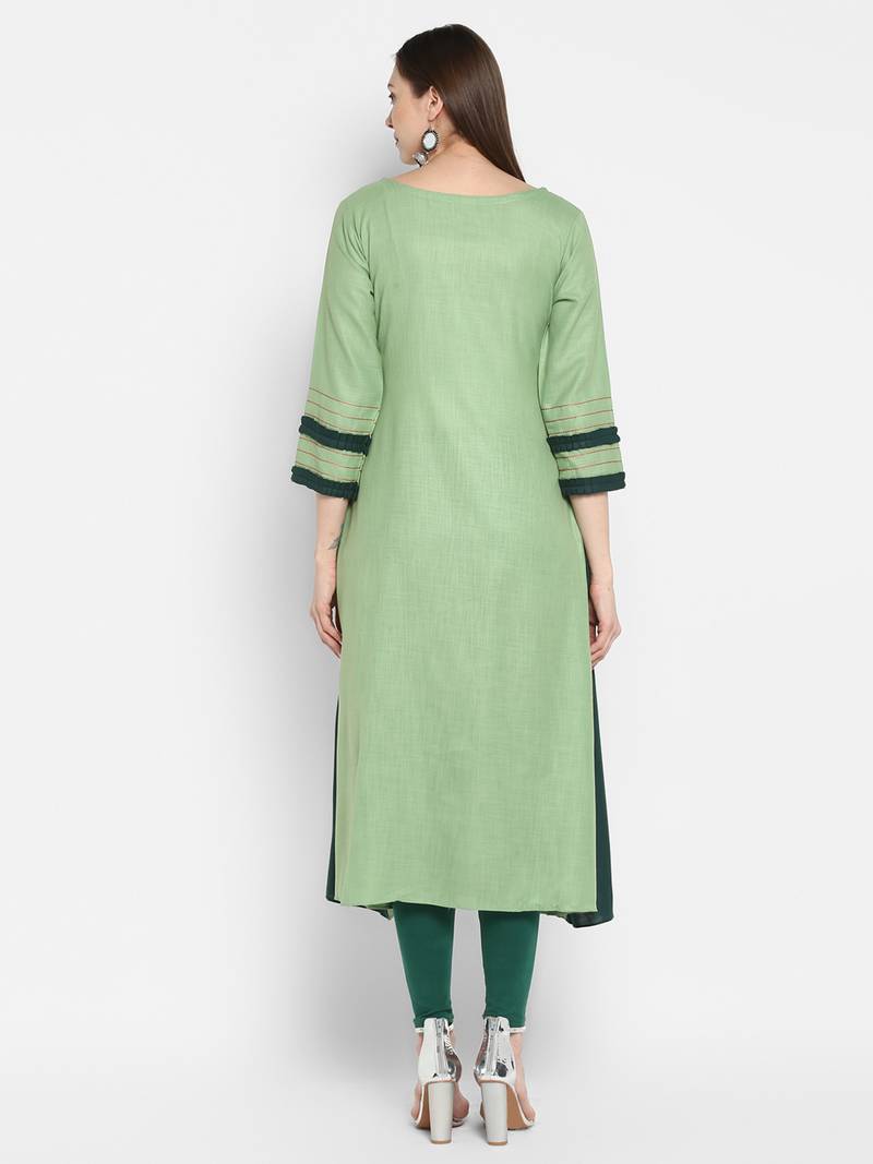 Light-green embroidered cotton silk embroidered-kurtis - Aelicia - 3257033