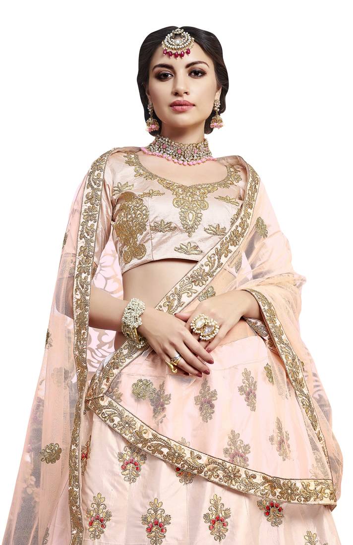Light-Peach Embroidered Silk A Line Lehenga Lehenga With Blouse ...