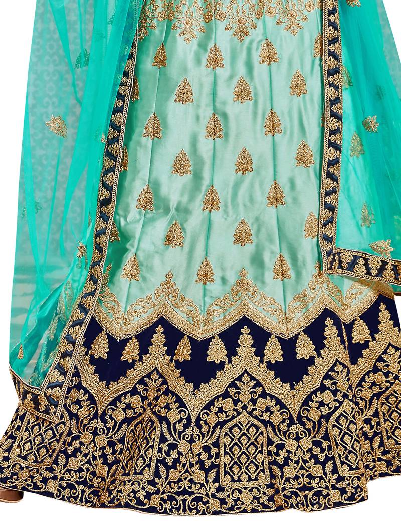 Light-Blue Embroidered Satin A Line Lehenga Lehenga With Blouse ...