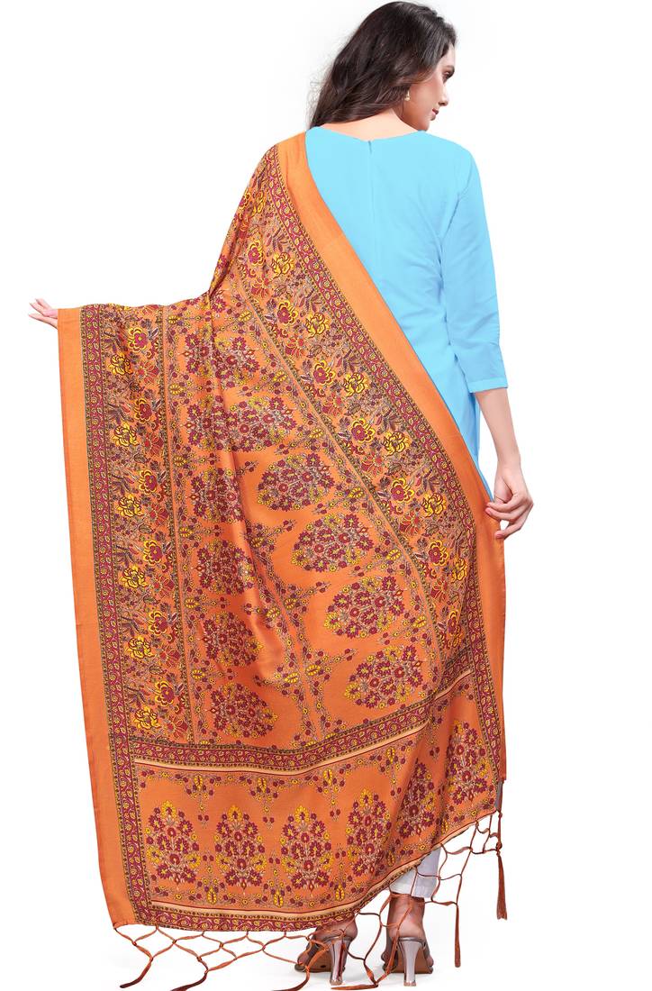 Coral Color Pashmin Silk Printed Dupatta - Shangrila Designer - 3263773