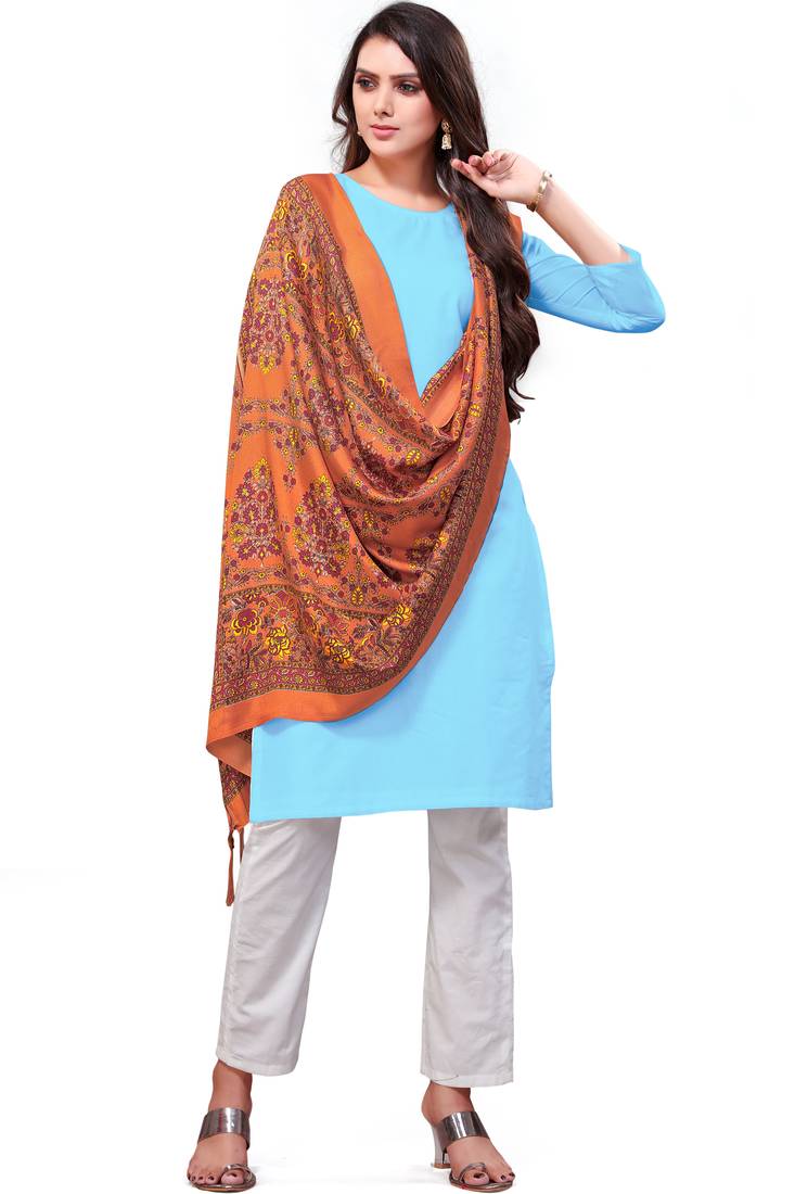 Coral Color Pashmin Silk Printed Dupatta - Shangrila Designer - 3263773
