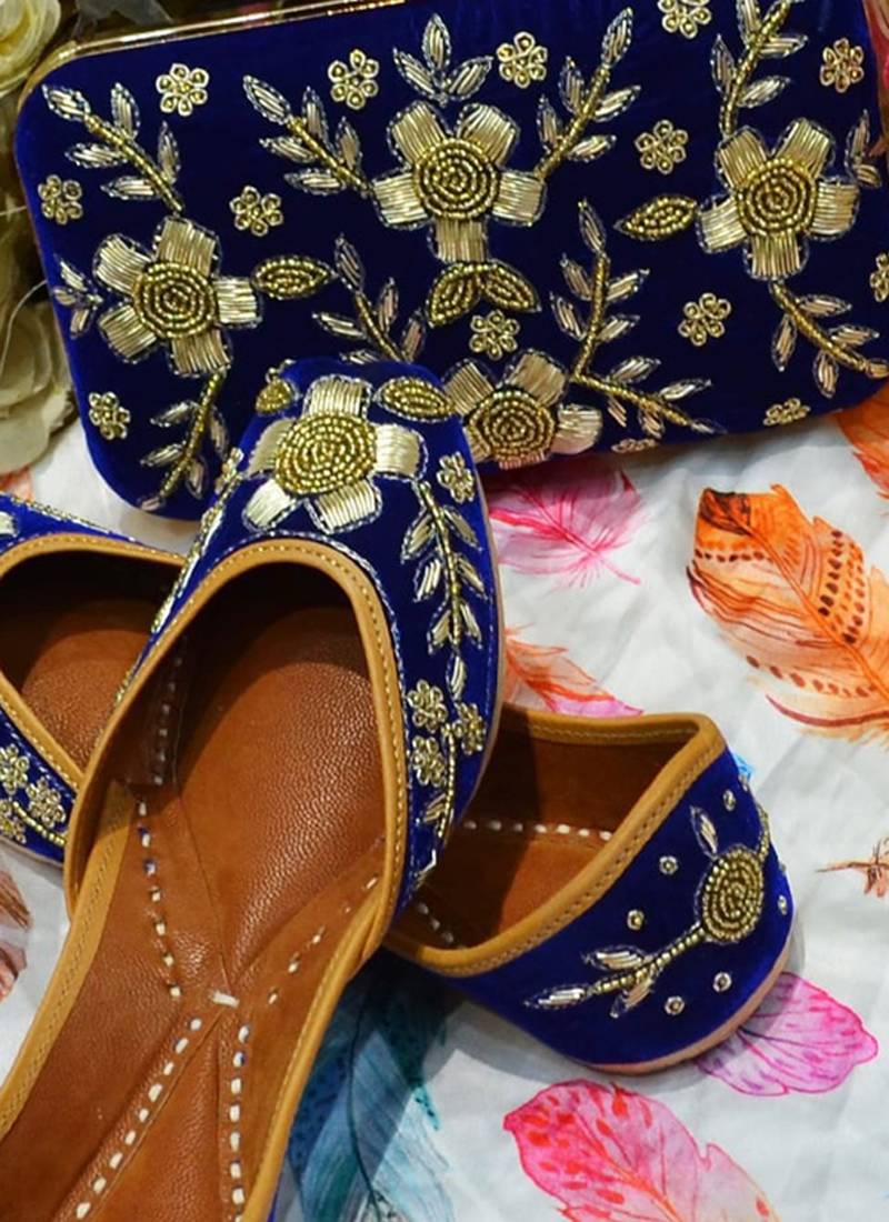 Blue Color Designer Jutti and Cultch Combo - Rajasthanibazar - 3267363
