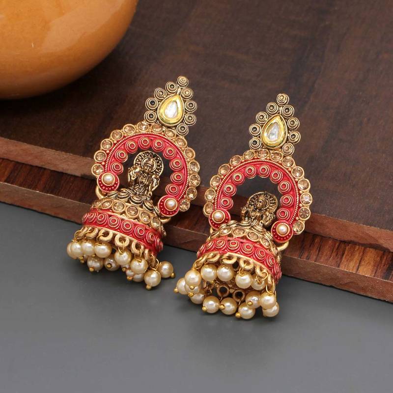 Red jhumkas - Jaipur Mart - 3269976