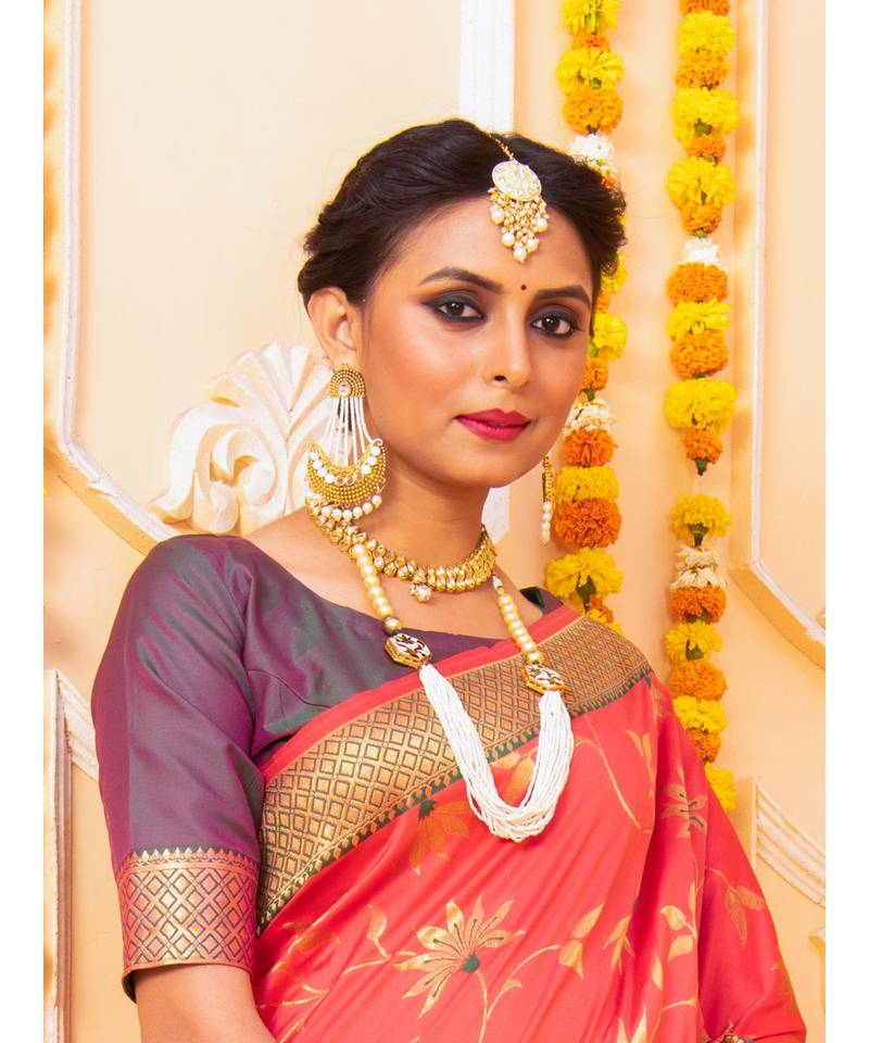 Pink Woven Silk Blend Saree With Blouse Bieth The Royal Choice