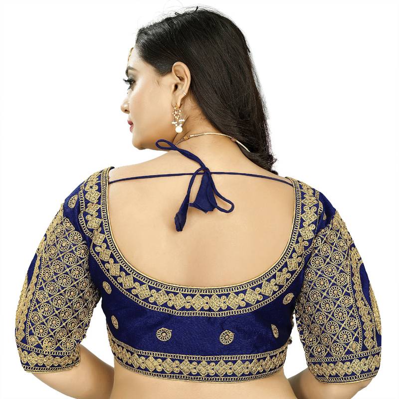 Dark Blue Women Georgette Readymade Blouse - Gold Diamond Handwork ...