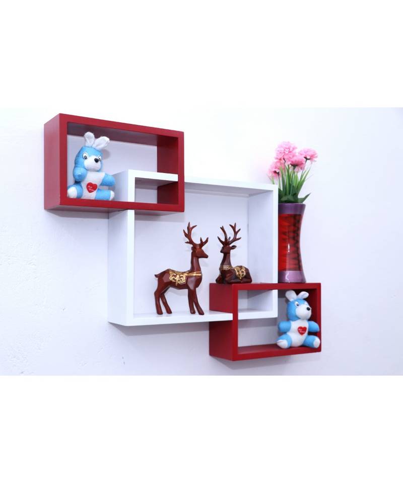 multicolor interscting storage wall shelves rack set of 3 - WOOD WORLD ...