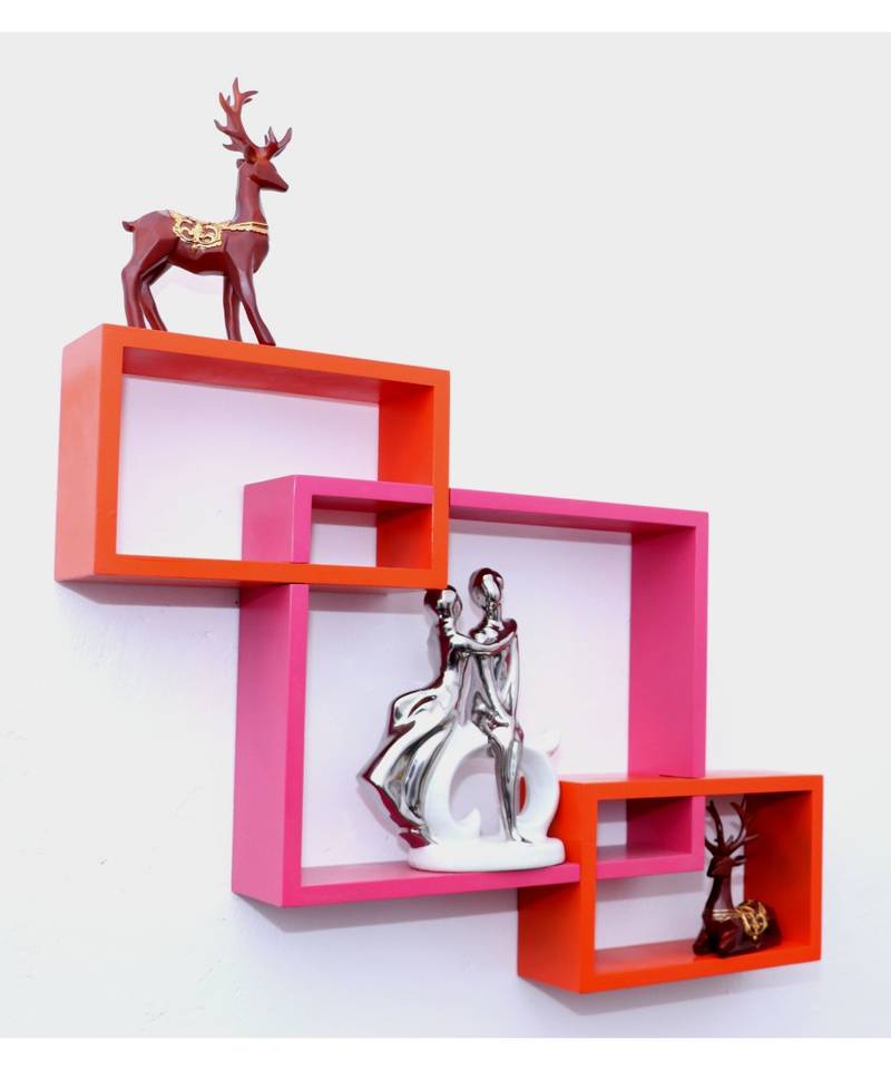 multicolor interscting storage wall shelves rack set of 3 - WOOD WORLD ...