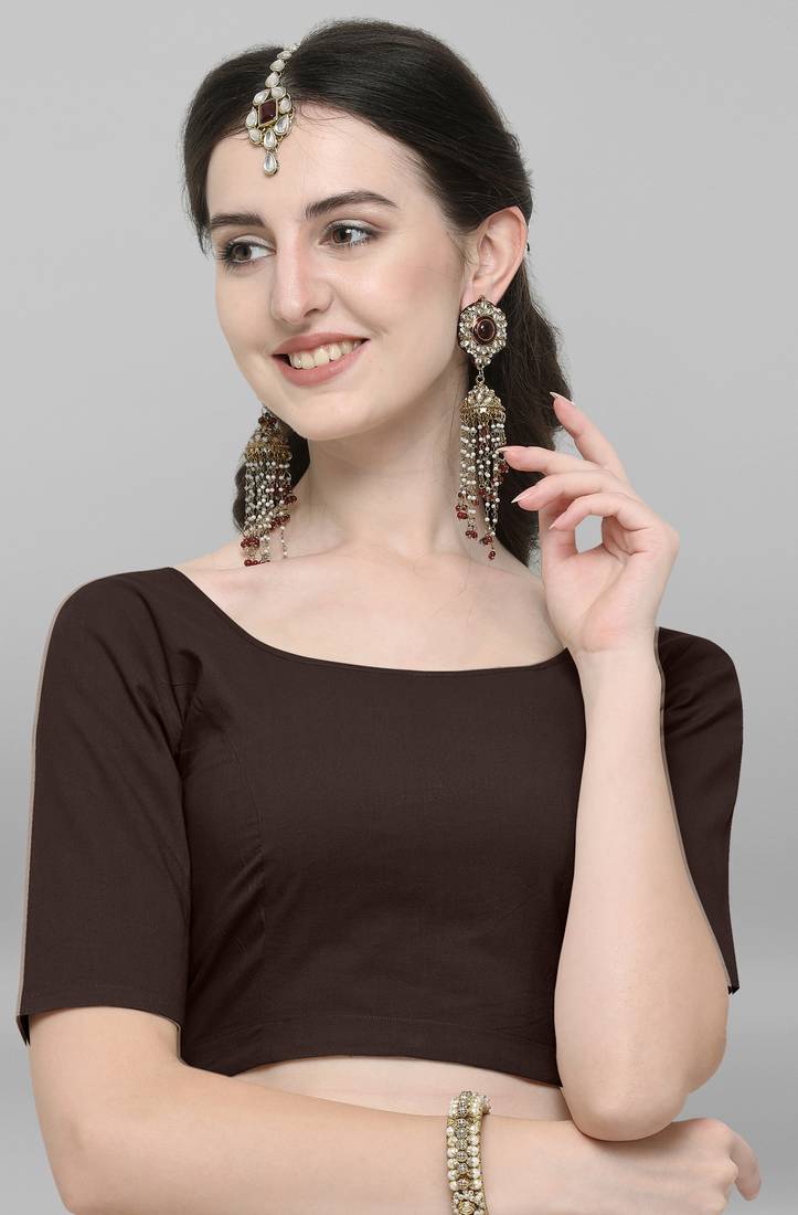Women's Brown Cotton Stitched Blouse - Janasya - 3280848