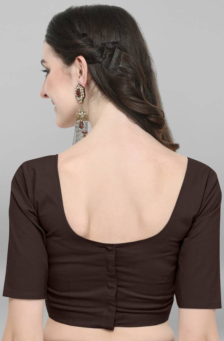 Women's Brown Cotton Stitched Blouse - Janasya - 3280848