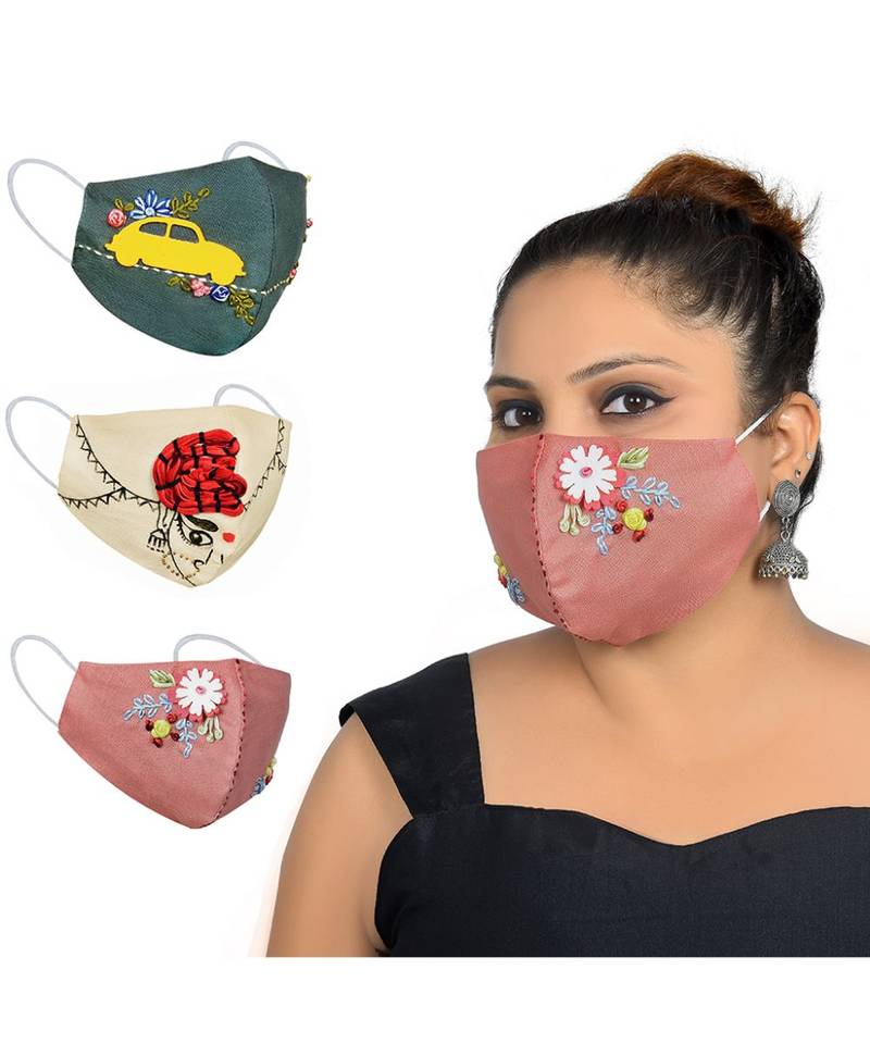 Handcrafted Designer Mask (Pack of 3) - Bieth - The Royal Choice - 3284509