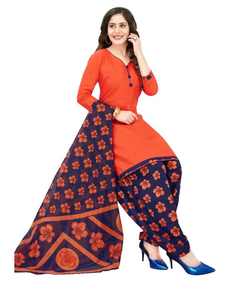 orange Synthetic printed soft dress material - Rashmi fashion - 3285412